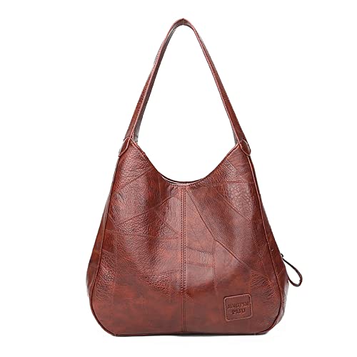 Idoravan Vintage Leather Shoulder Bag for Women Purse Handbag with Back Zipper Pocket Large (Coffee)