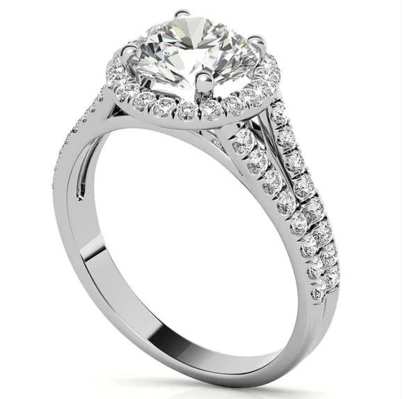 VIN GOL Round Brilliant 1.35 ctw VS2 Clarity, I Color Diamond Platinum Halo Ring