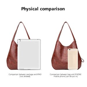 Idoravan Vintage Leather Shoulder Bag for Women Purse Handbag with Back Zipper Pocket Large (Coffee)