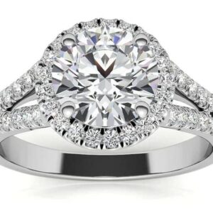 VIN GOL Round Brilliant 1.35 ctw VS2 Clarity, I Color Diamond Platinum Halo Ring