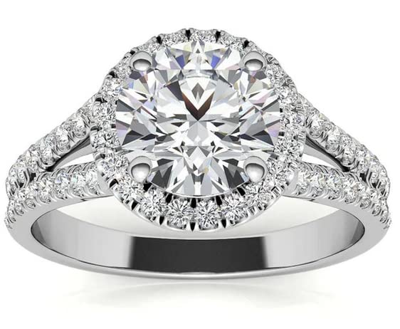 VIN GOL Round Brilliant 1.35 ctw VS2 Clarity, I Color Diamond Platinum Halo Ring