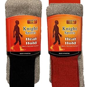 Petal Cliff Cotton Thermal Crew Socks for Unisex, Cold Weather Booth Sock Size: 10-13 Shoe Size: 7-12. (6 Black, 6 Red)