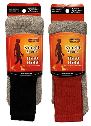 Petal Cliff Cotton Thermal Crew Socks for Unisex, Cold Weather Booth Sock Size: 10-13 Shoe Size: 7-12. (6 Black, 6 Red)