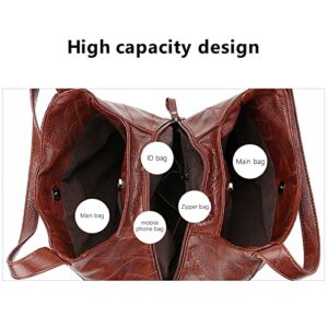 Idoravan Vintage Leather Shoulder Bag for Women Purse Handbag with Back Zipper Pocket Large (Coffee)