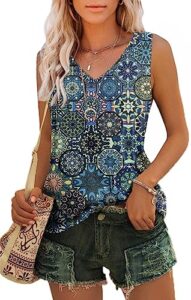 womens summer tops 2023 trendy v neck tank tops tie dye sleeveless cute printed loose fit