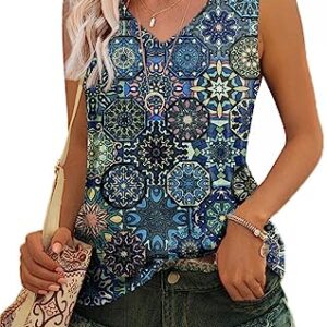 Womens Summer Tops 2023 Trendy V Neck Tank Tops Tie Dye Sleeveless Cute Printed Loose Fit