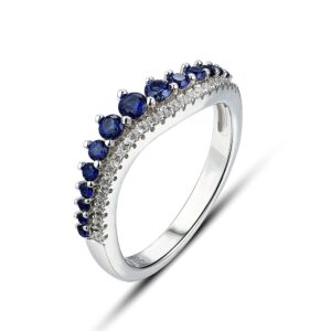 pumi-geous blue spinels sterling silver ring rhodium-plated s925 created blue sapphire round cut wedding rings engagement jewelry for wemon (us#6)