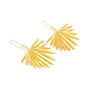 Palm Leaf Earrings for Women, Cute Coconut Tree Leaf Earrings for Womens, Tropical Palm Tree Leaf Dangle Earrings Hypoallergenic, Gold Leaf Statement Drop Earrings, Zinc, No Gemstone