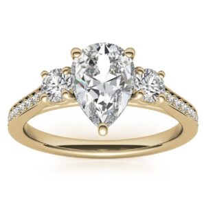 Solitaire Moissanite Engagement Ring Set 2 CT Pear Cut Diamond Bridal Wedding Ring Set for Women Propose Gifts Her VVS Colorless (10K Solid Yellow Gold)