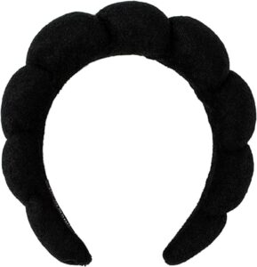 lalaxava spa headband hair band for women - puffy sponge black headbands for washing face hair headband for skincare, makeup removal, shower - soft absorbent terry towel cloth fabric