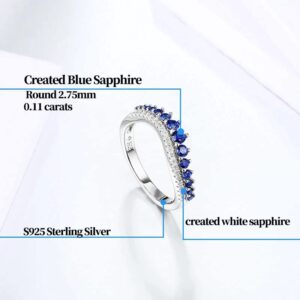 Pumi-geous Blue Spinels Sterling Silver Ring Rhodium-plated S925 Created Blue Sapphire Round Cut Wedding Rings Engagement Jewelry For Wemon (US#6)