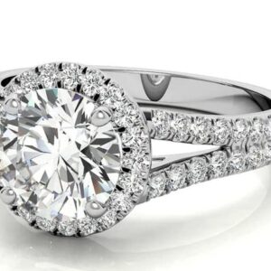 VIN GOL Round Brilliant 1.35 ctw VS2 Clarity, I Color Diamond Platinum Halo Ring