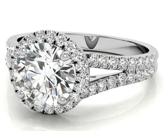 VIN GOL Round Brilliant 1.35 ctw VS2 Clarity, I Color Diamond Platinum Halo Ring