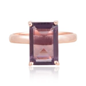 bani thani jewelry amethyst quartz 8x12mm rectangle gemstone, rose gold plated 925 silver ring, handmade amethyst crystal rings for women (silver, 9 us)