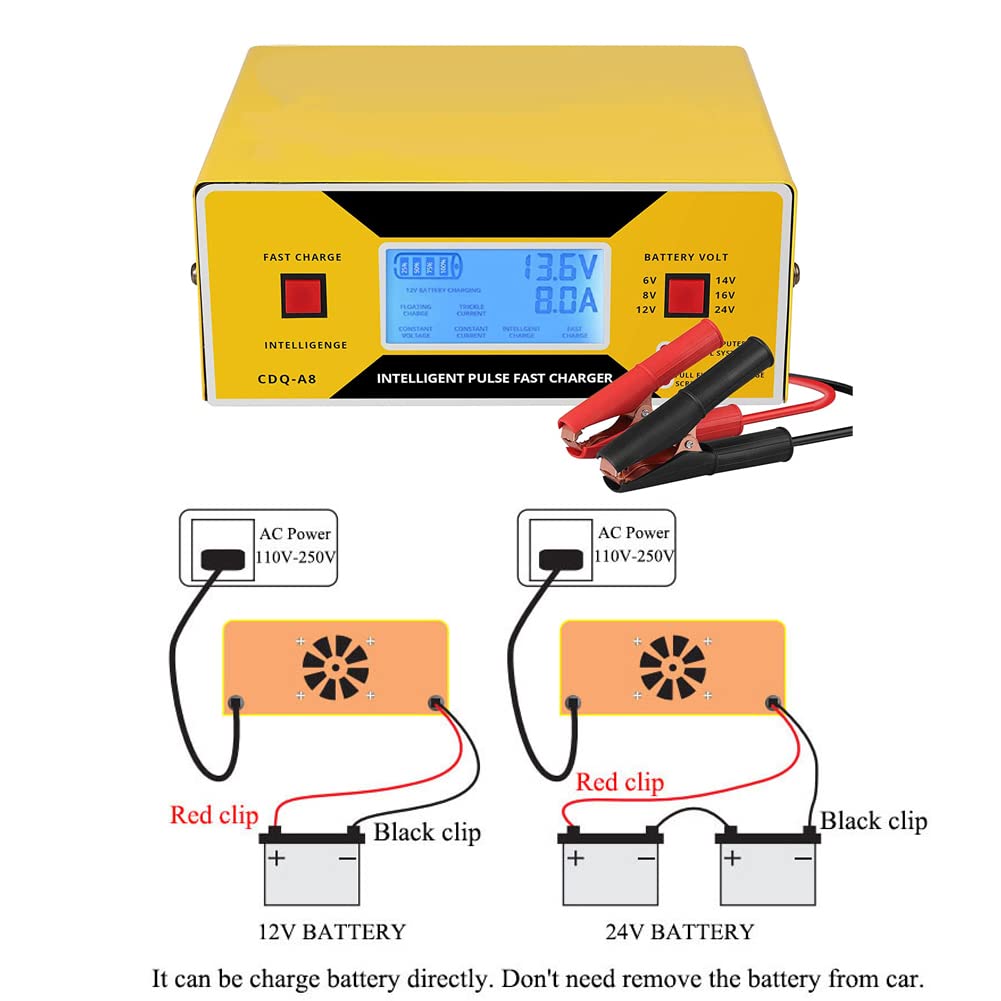 Car Battery Charger Automatic, 6/8/12/14/16/24V Adjustable Voltage Battery Charger 0-10A, Battery Maintainer, Smart Trickle Charger for Golf Cart, Car,Automotive,Motorcycle,Lawn Mower,Marine,Boat,ATV