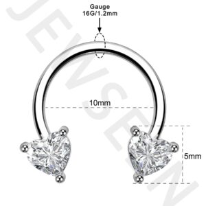 Jewseen Heart Septum Ring 16g Clear CZ Septum Jewelry Daith Piercing Jewelry Cartilage Earring Helix Piercing Jewelry Nose Ring Hoop Earring Conch Tragus Earring for Women Men