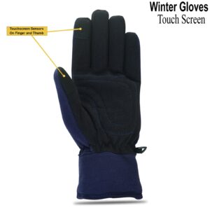 Cycling Gloves 100% Waterproof Touch Screen Unisex Gloves | Fleece Gloves for Men Women | Full Finger Gloves | Touch Screen Gloves with Hipora Ideal for Cycling Running Driving Hiking (Navy Blue-XS)