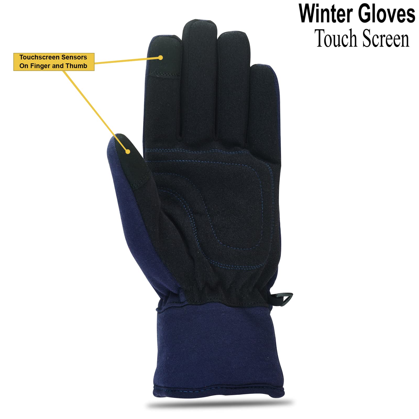 Cycling Gloves 100% Waterproof Touch Screen Unisex Gloves | Fleece Gloves for Men Women | Full Finger Gloves | Touch Screen Gloves with Hipora Ideal for Cycling Running Driving Hiking (Navy Blue-XS)