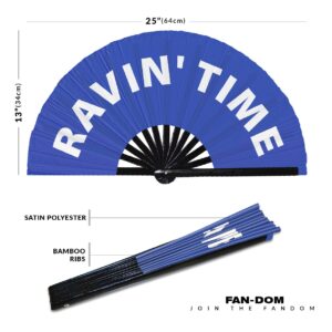 Ravin' Time Hand Fan Foldable Bamboo Circuit Hand Fan Funny Gag Slang Words Expressions Statement Gifts Festival Accessories Rave Handheld Circuit Event Fan Clack Fans (Blue)