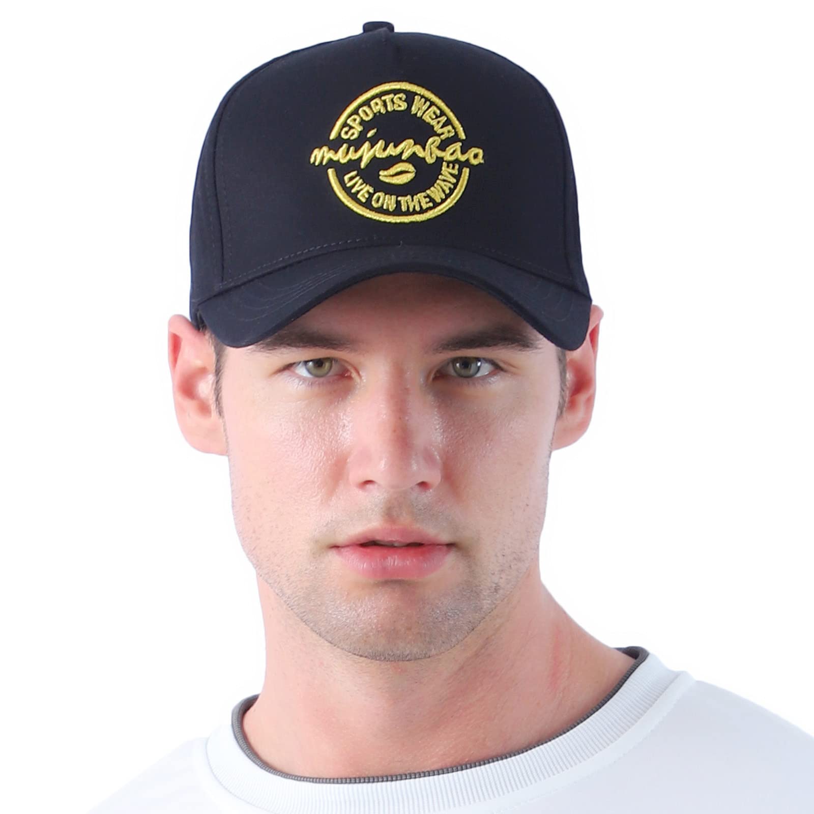 5 Panels High Crown Baseball Cap for Men Casual Cotton Letter Embroidery Snapback Caps Trucker Hats Wide Brim Sun Hats Q1036 Black Gold