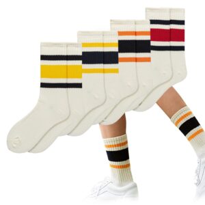 4 pairs stripe crew socks for women retro athltic socks casual cotton stretchy novelty socks unisex multicolor