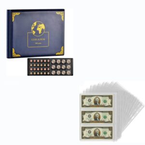 coin collection supplies holder book for collectors and 12 sheets money binder book holder page protectors bundle