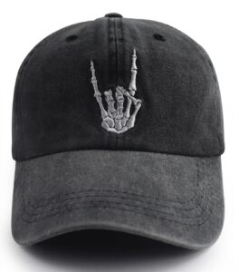 skeleton hands hats for men women, halloween skull finger baseball cap, adjustable washed distressed vintage cotton embroidered hat, funny gifts for dad mom grandpa grandma boys girls friends