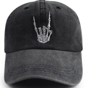 Skeleton Hands Hats for Men Women, Halloween Skull Finger Baseball Cap, Adjustable Washed Distressed Vintage Cotton Embroidered Hat, Funny Gifts for Dad Mom Grandpa Grandma Boys Girls Friends