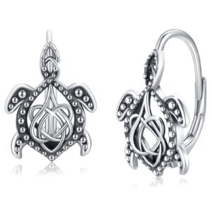 turtle earrings 925 sterling silver celtic turtle leverback hoop earrings for women turtle jewelry irish celtic knot earrings