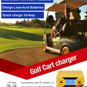 Car Battery Charger Automatic, 6/8/12/14/16/24V Adjustable Voltage Battery Charger 0-10A, Battery Maintainer, Smart Trickle Charger for Golf Cart, Car,Automotive,Motorcycle,Lawn Mower,Marine,Boat,ATV