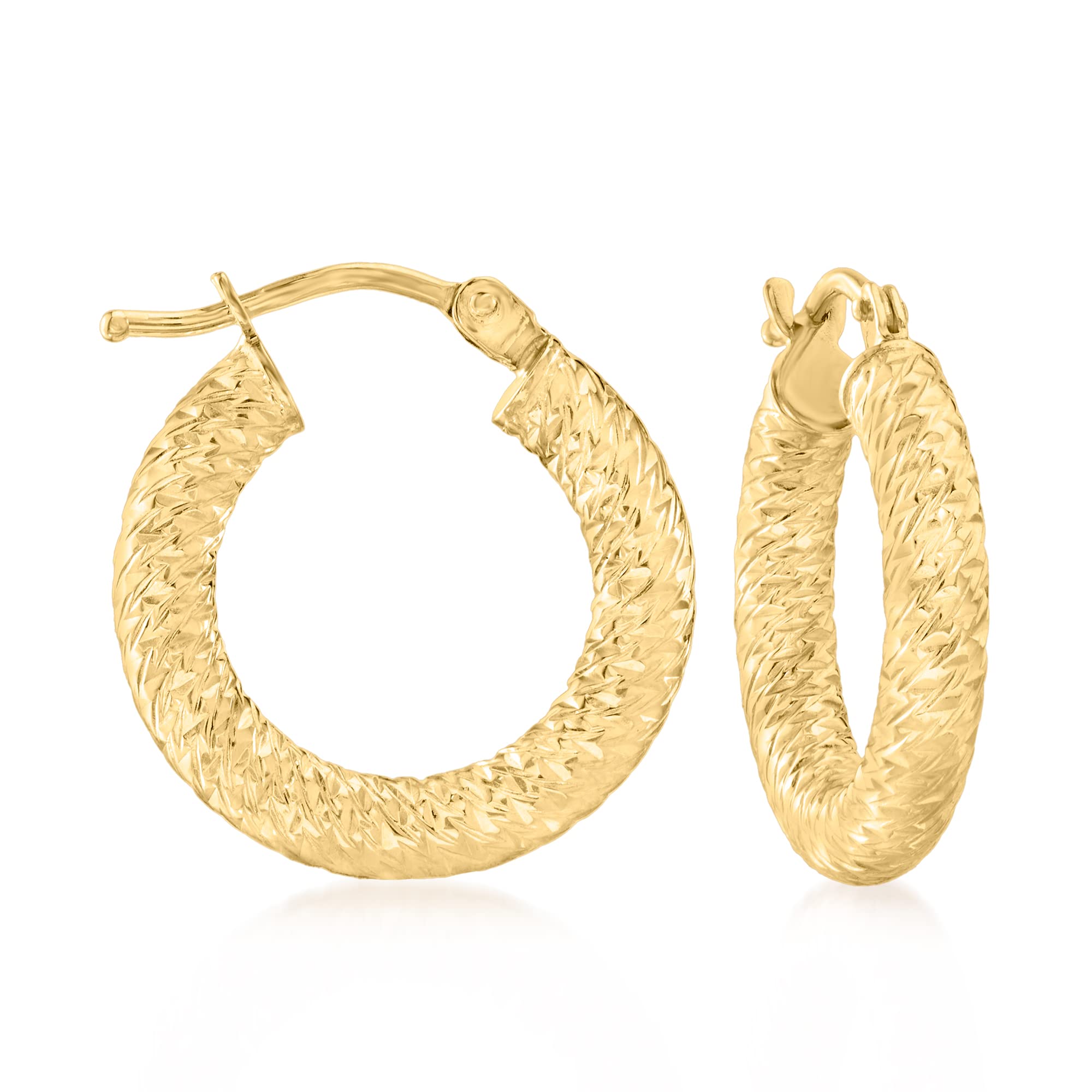 Canaria Italian 10kt Yellow Gold Small Diamond-Cut Hoop Earrings