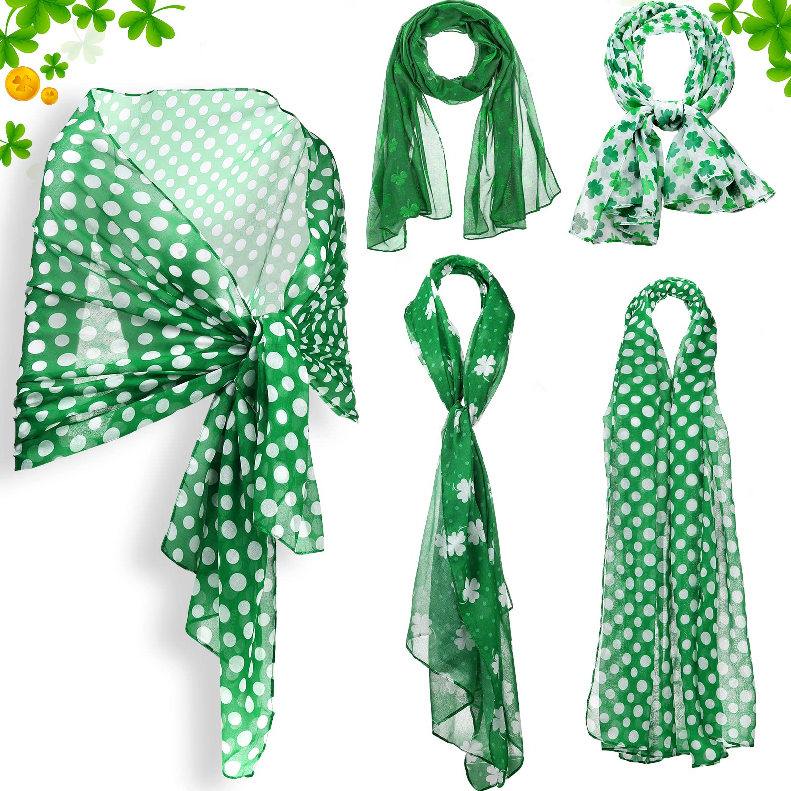 4PCS Cotton Lightweight Scarf for Women 4 Patterns 71 x 23.6 In Multipurpose Scarves and Wraps for Women Holiday Outfits Gift (Green Shamrock)