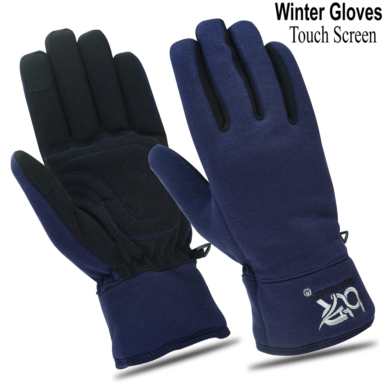 Cycling Gloves 100% Waterproof Touch Screen Unisex Gloves | Fleece Gloves for Men Women | Full Finger Gloves | Touch Screen Gloves with Hipora Ideal for Cycling Running Driving Hiking (Navy Blue-XS)