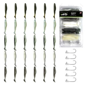 tackle hd swim bait 36-piece bass fishing soft plastic lure kit with jig heads