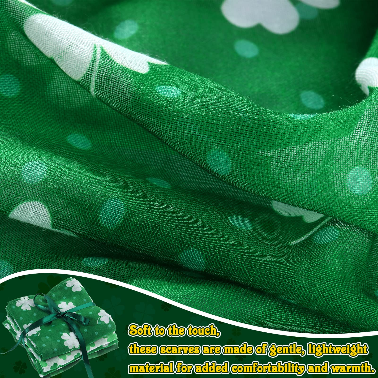 4PCS Cotton Lightweight Scarf for Women 4 Patterns 71 x 23.6 In Multipurpose Scarves and Wraps for Women Holiday Outfits Gift (Green Shamrock)