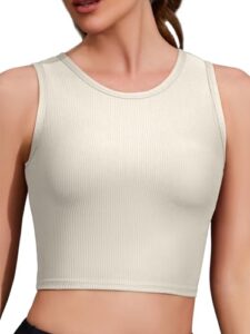 chilylori high neck sports bra workout tops for women built in bra ribbed sports bra tank top workout sports bra crop top yoga bra top padded sports bra for women athletic tops ivory white l