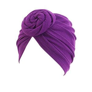 female turban cancer muslim hat sports caps for women scarf solid cap wrap ruffle baseball caps ladies head wrap (purple#17, one size)