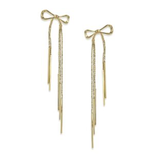 agriajun long gold bow tassel drop dangle earrings for women- dainty metal chain dangling shiny bar earring statement fringe waterfall wedding bridesmaid prom jewelry mother gifts