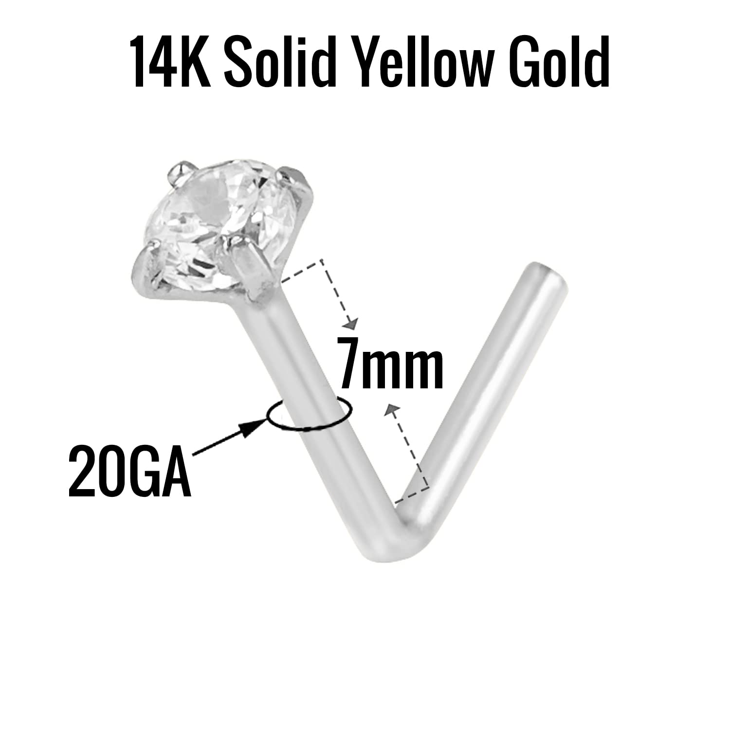 14K Solid White Gold, L Shape Diamond Nose Stud, Micro Nose, Screw Nose Stud, Body Jewelry White Gold (2.00 ml Natural Diamond)