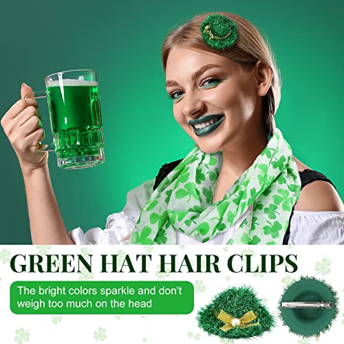 4 Pcs St. Patrick's Day Scarf Set Irish Green Hat Hair Clip Clover Shamrock Scarf for Women Accessories