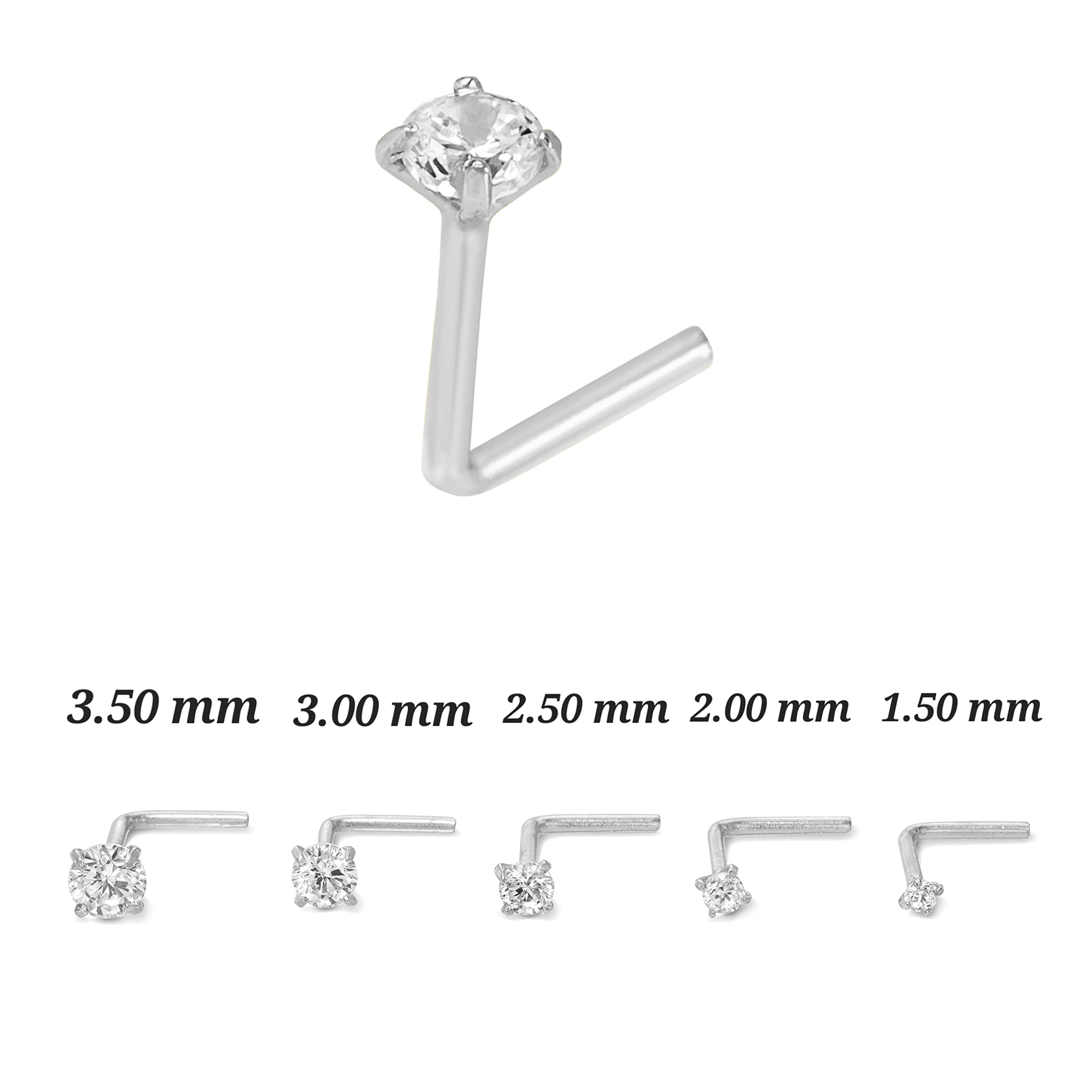 14K Solid White Gold, L Shape Diamond Nose Stud, Micro Nose, Screw Nose Stud, Body Jewelry White Gold (2.00 ml Natural Diamond)