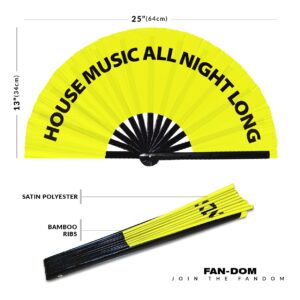 House Music All Night Long Hand Fan Foldable Bamboo Circuit Hand Fan Funny Gag Slang Words Expressions Statement Gifts Festival Accessories Rave Handheld Circuit Event Fan Clack Fans (Yellow)