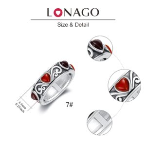 LONAGO Red Carnelian Ring 925 Sterling Silver Red Agate Spinner Ring for Women (Size 9)