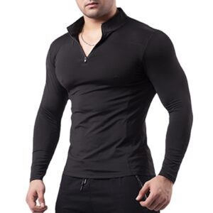 men's 1/4 zip pullover quarter zip fitted running shirt long sleeve gym quick dry lightweight workout tee shirts(black,small)