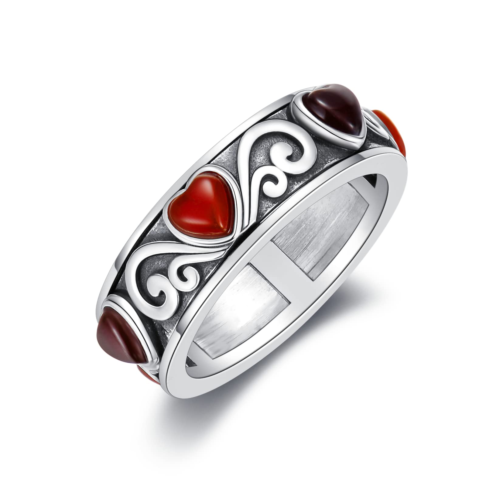 LONAGO Red Carnelian Ring 925 Sterling Silver Red Agate Spinner Ring for Women (Size 9)