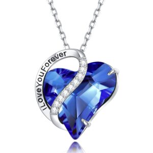 ailife infinity love heart pendant necklaces for women,14k white gold plated hypoallergenic pendant necklaces with mar birthstone blue crystals jewelry birthday gift (blue)