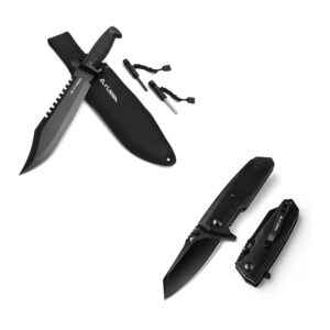 flissa survival hunting knife with sheath pocket folding knife, 2-3/4" d2 steel blade