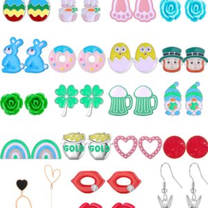 20 Pairs Mothers Day St Patrick's Day Easter Hypoallergenic Drop Stud Earrings Bulk for Girls Women Clover Shamrock Green Hat Easter Eggs Bunny Earrings Dangle Stud Earrings Set for Teen Girls Women Valentine’s Day Gifts, Easter (Valentine’s/St Patrick's/