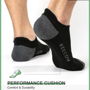 KEECOW Performance Comfort No Show Ankle Cushion Socks For Men & Women, Athletic, Tab, Short, Socks For Running, Walking, Outdoor (Large, Black (6 Pairs))