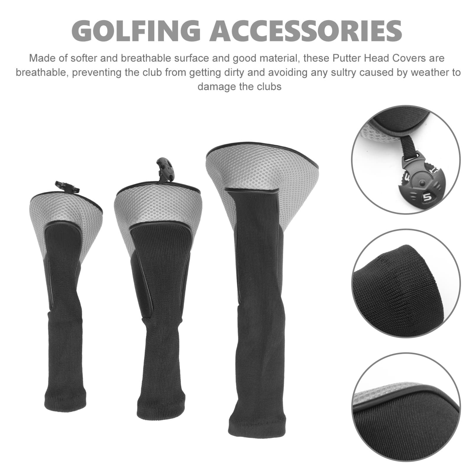 BESPORTBLE 3pcs Golf Club Cover Putter Cover Golfing Rod Head Cover Head Wraps for Men Golfing Equipment Golf Head Covers Golfing Club Covers Golfs Accessory Dome Cover Mesh Net